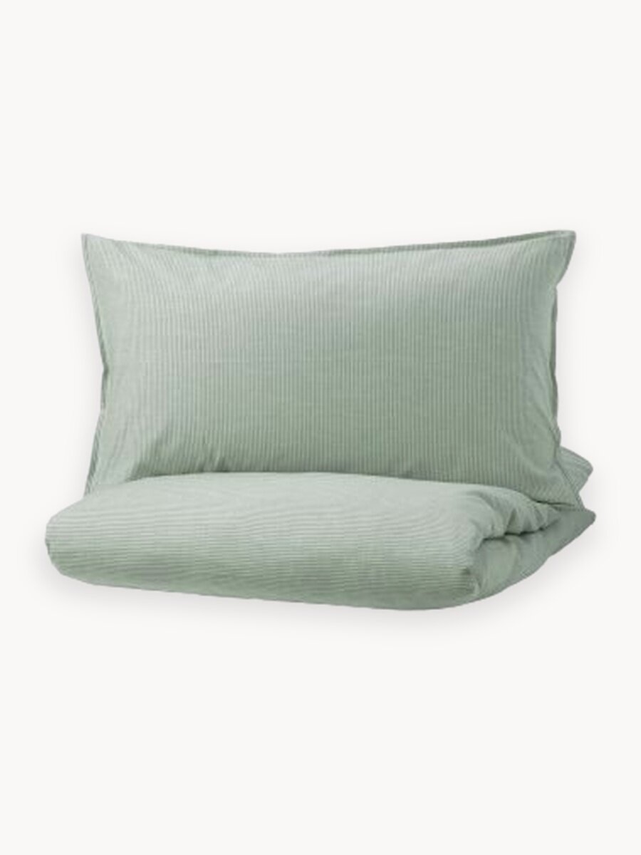 BERGPALM Постельное белье 1.5 спальное икеа, пододеяльник и 1 наволочка/зеленый/полоска 150x200/50x70 см (00423207)