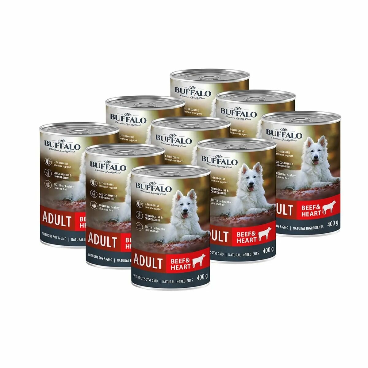 Mr.Buffalo ADULT консервы для собак Говядина и сердце 400г (9 штук)
