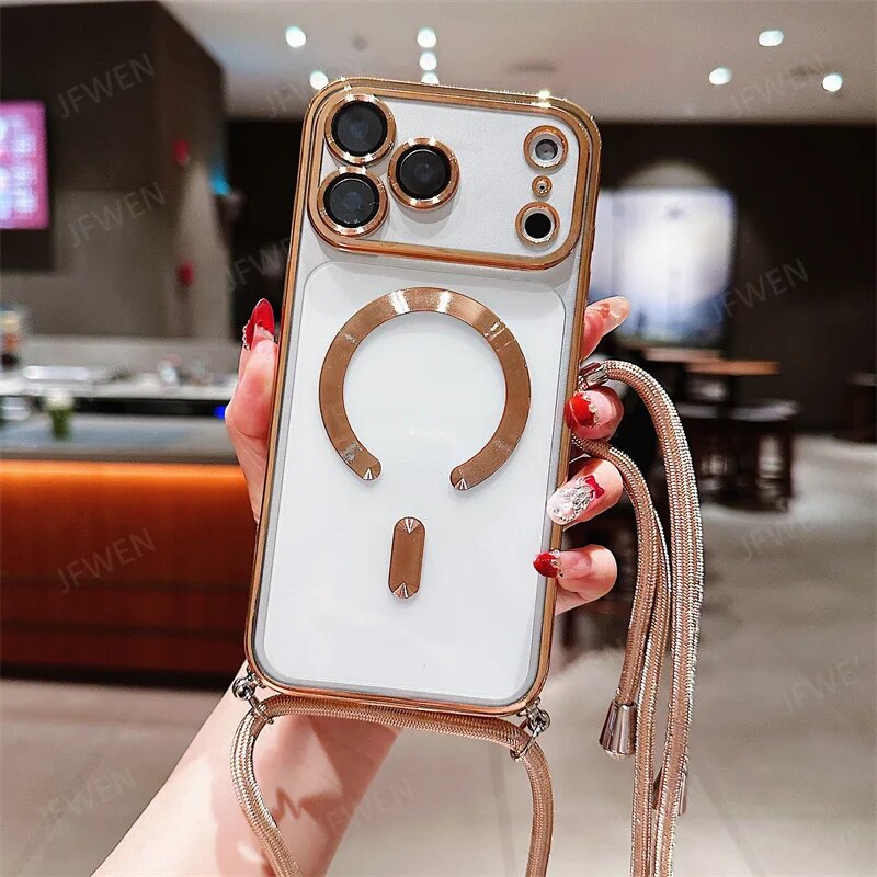 Золотой чехол с ремешком на iPhone 17 Pro Max