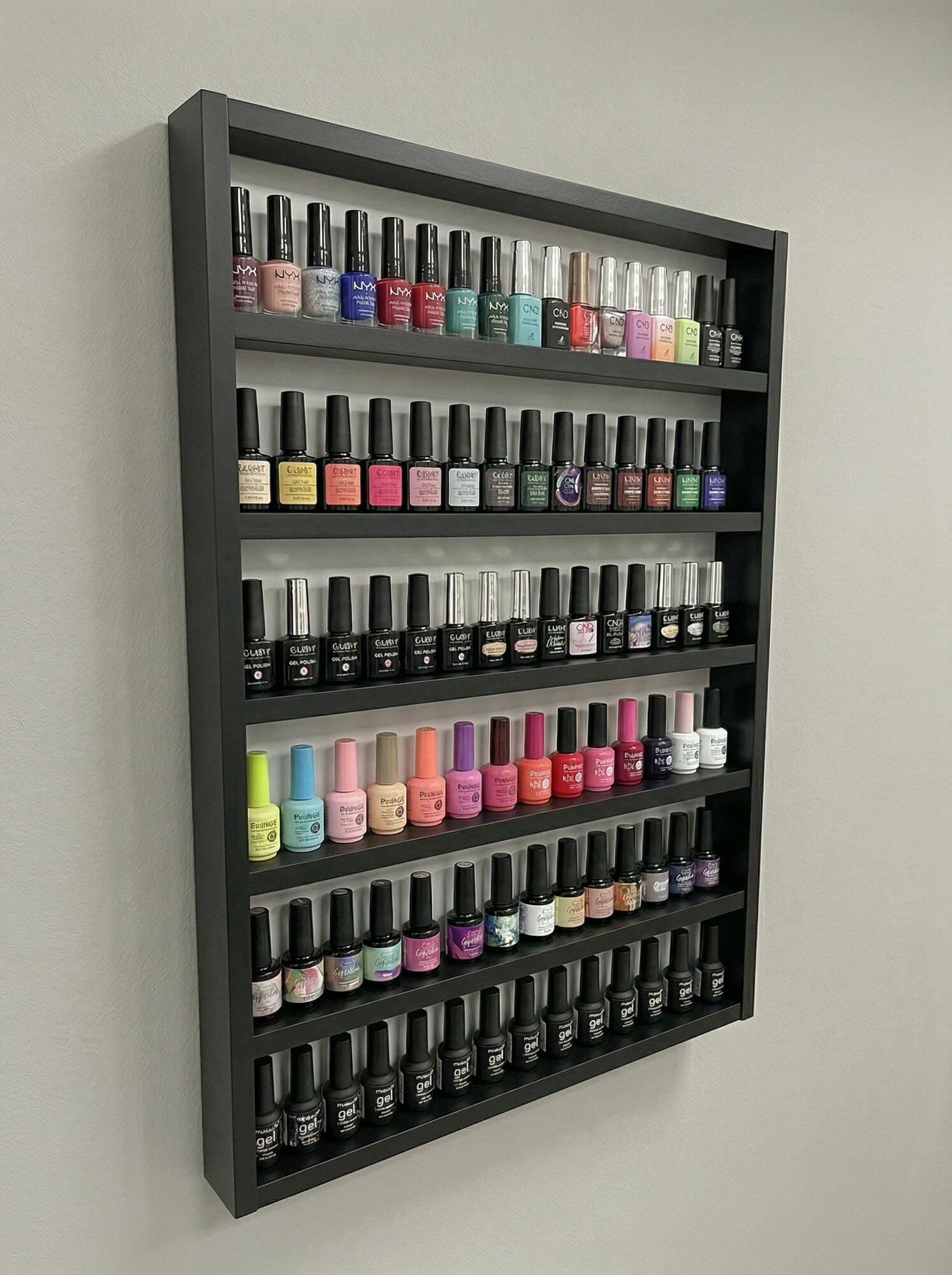 Полка для гель-лаков для ногтей подвесная с петлями, Черный 50 см.