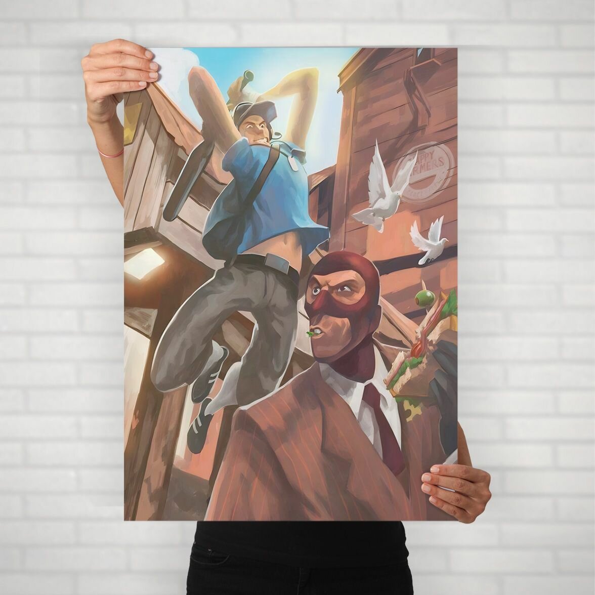 Плакат на стену для интерьера Team Fortress 2 (Скаут и Шпион) - Постер по игре формата А2 (42x60 см)
