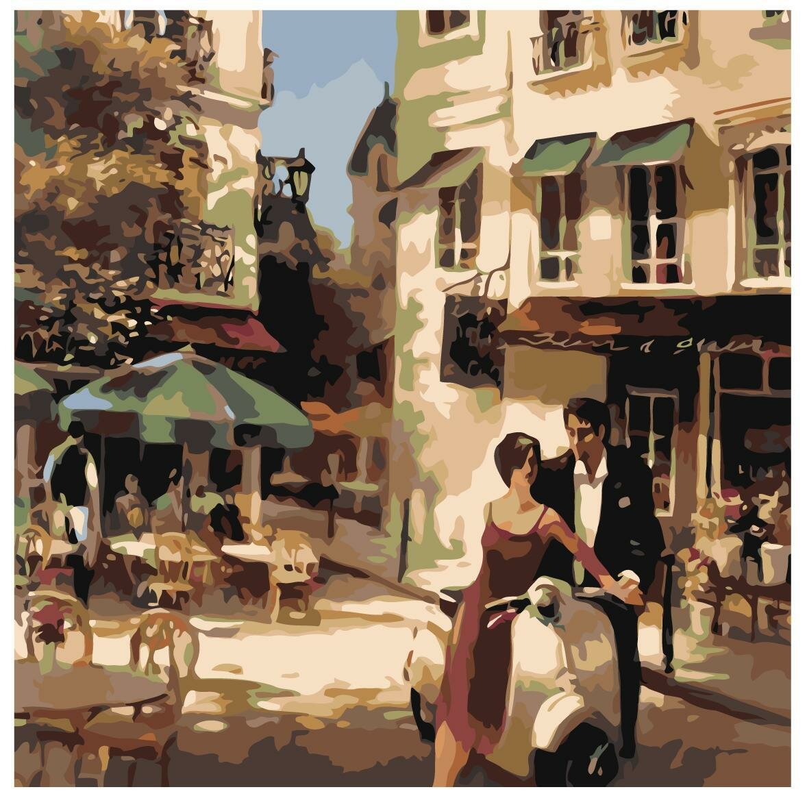 Картина по номерам, 40 x 40, BH04, романтика, влюблённые, мотоцикл, кафе, улица, пейзаж