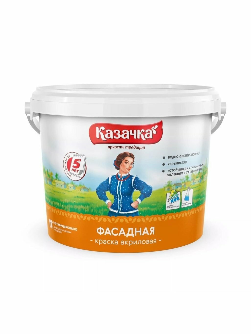 Краска водно-дисперсионная Казачка F-20 акриловая фасадная матовая белая 2.7 кг для наружных и внутренних работ