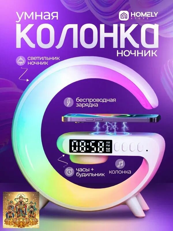 Настольные часы с Bluetooth-колонкой, светодиодным ночником и беспроводной зарядкой