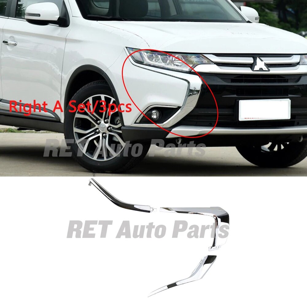 Хром молдинг бампера Mitsubishi Outlander 3 2016-2020, Right A Set 3pcs