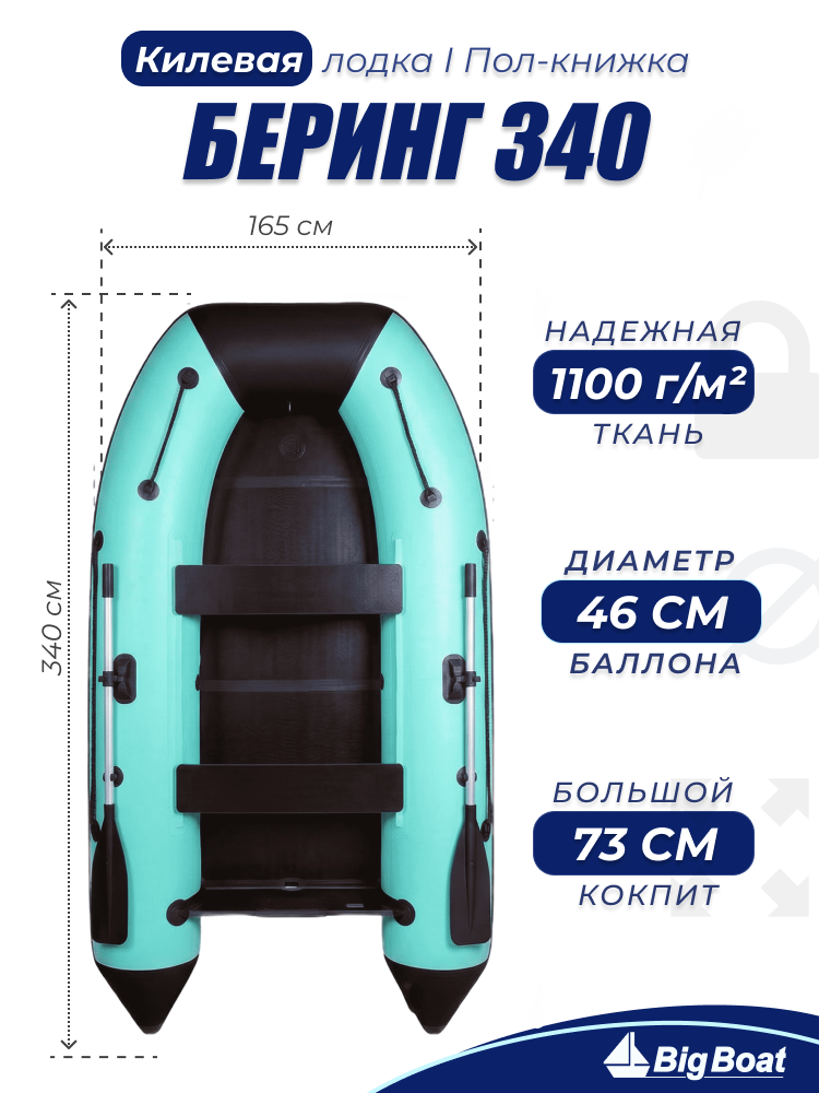 Надувная, под мотор лодка из ПВХ для рыбалки Bering (Беринг) 340К пол-книжка
