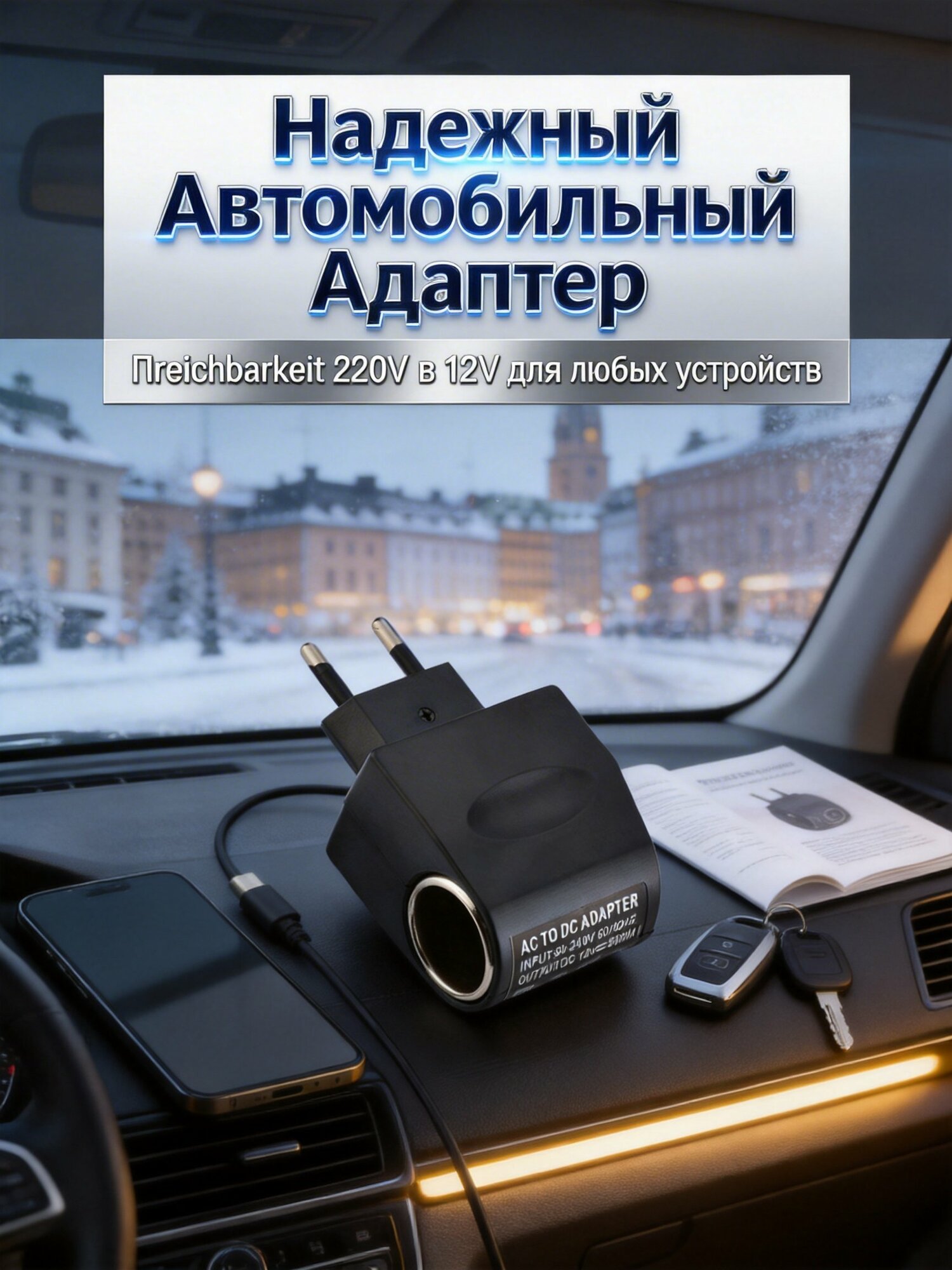 Преобразователь 220V в 12V для автомобиля, сетевой адаптер 110-220V в 12V для прикуривателя 6 Вт для маломощных автоприборов и использования дома