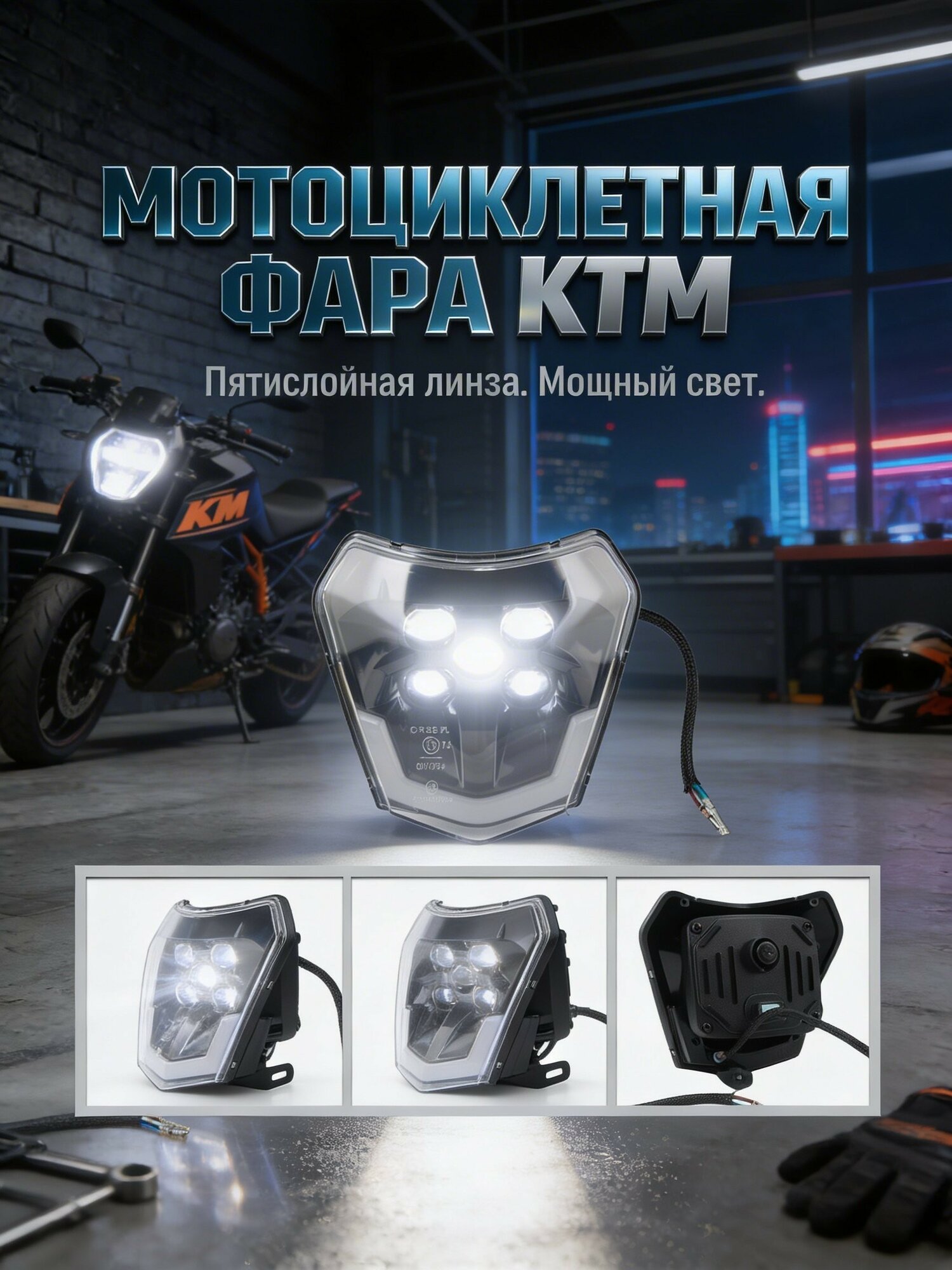 Фара для мотоцикла, совместима с пятислойной линзой KTM и пластиковым радиатором, универсальная установка, АБС-пластик, цвет как на фото
