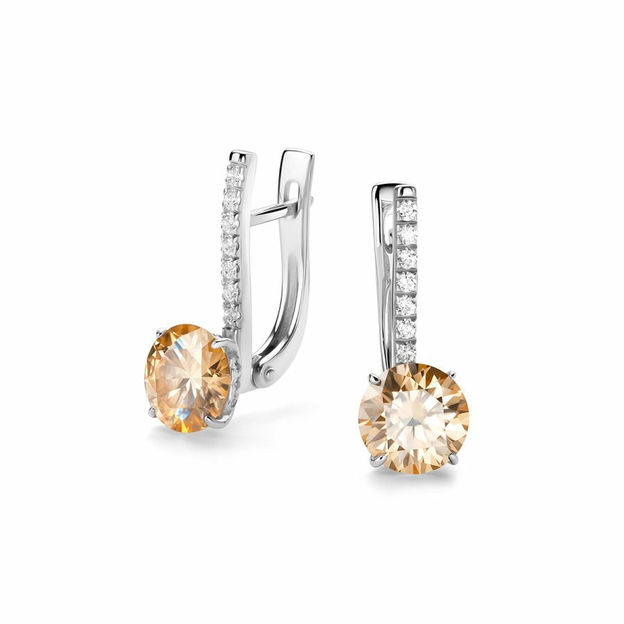 Серьги, серебро, 925 проба, родирование, фианит, муассанит