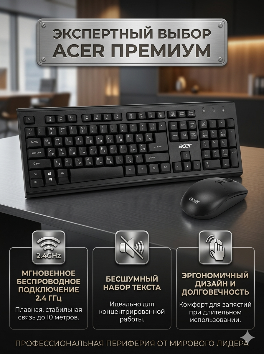 Клавиатура+мышь беспроводная Acer OKR120 черный