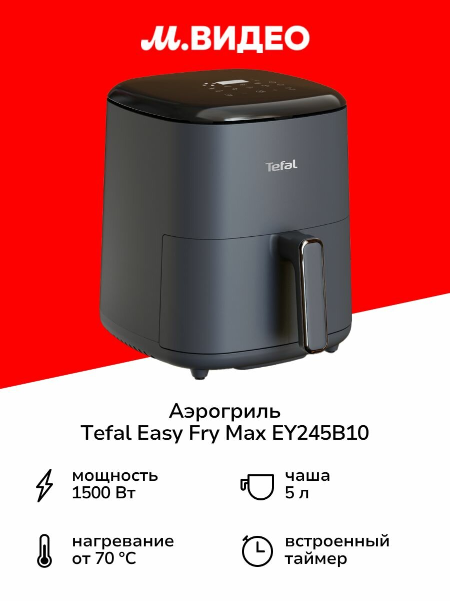 Аэрогриль Tefal Easy Fry Max EY245B10, тёмно-серый, 1500Вт, чаша 5л