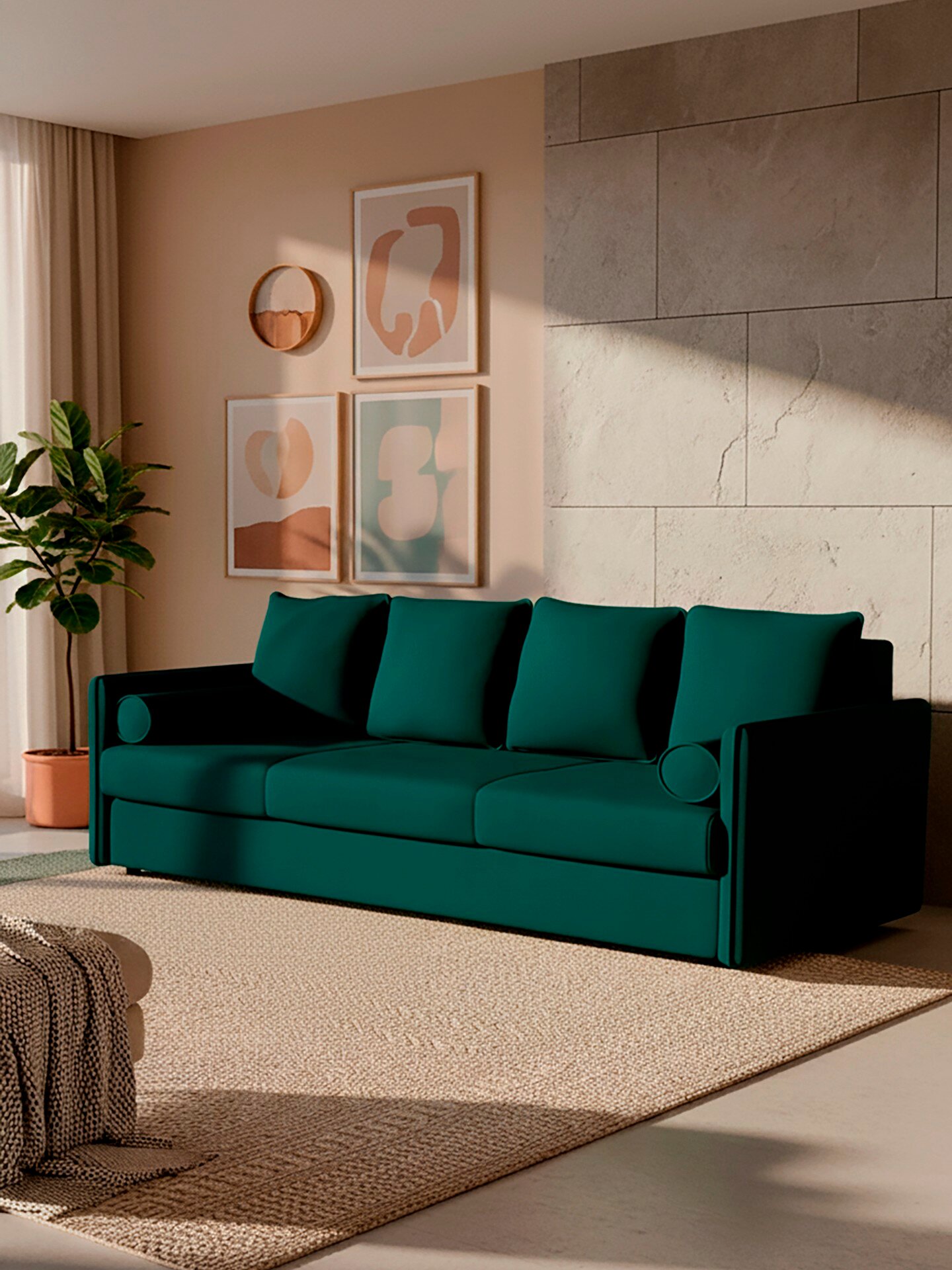 Диван Кардинал Лайт Velutto 20 NOW 208x94x80 см, зеленый Велютто, еврокнижка Фиеста