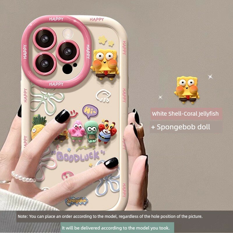 Чехол для iPhone 12 из силикона с рисунком кораллового медузы и Спанч Боба, античный белый