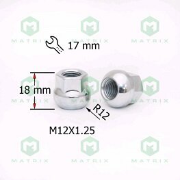 Гайка колеса М12 х 1,25 сфера L=18мм S=17мм открытая цинк (с юбко