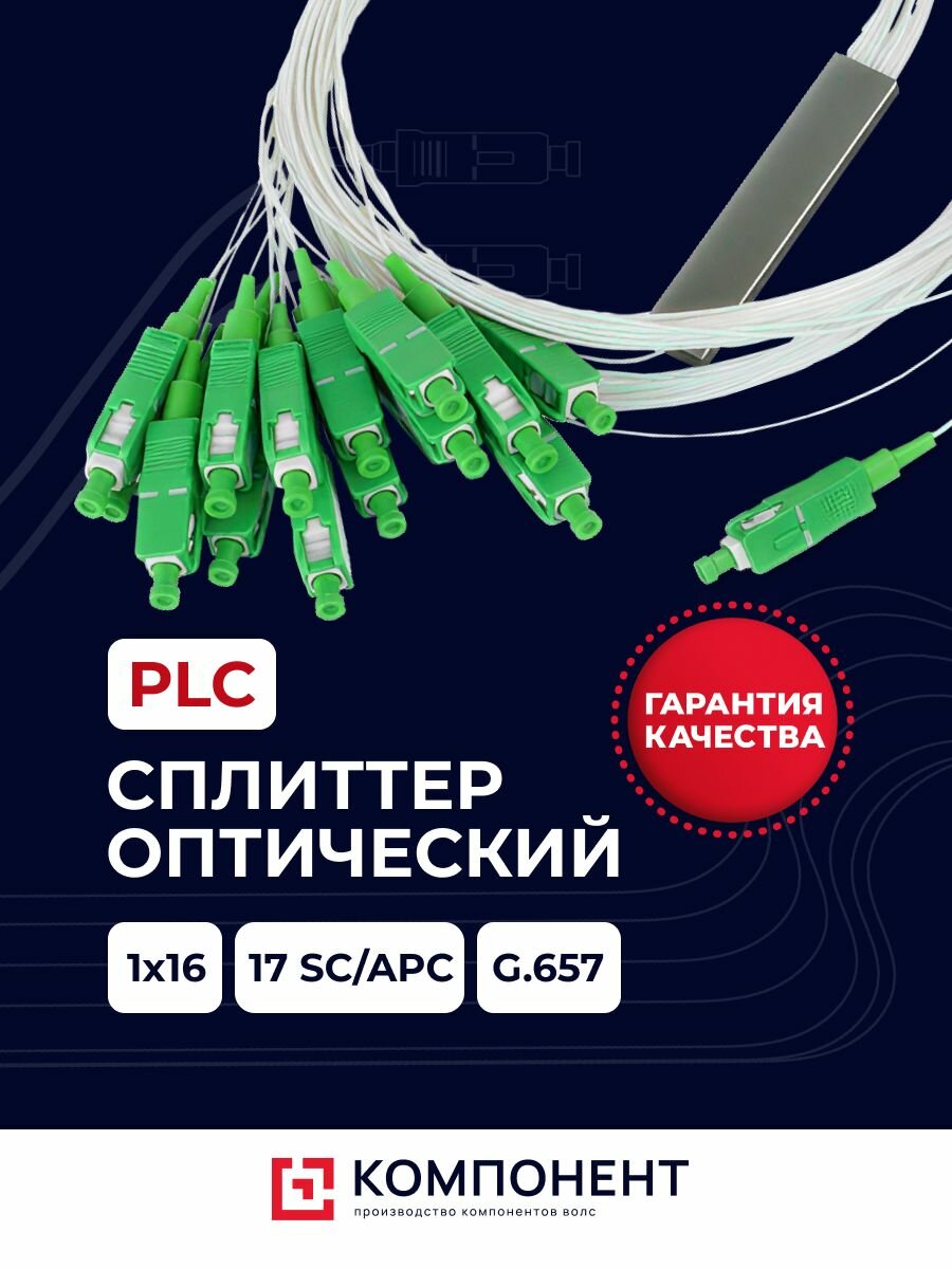 Оптический сплиттер PLC 1x16, 17 SC/APC планарный в гильзе