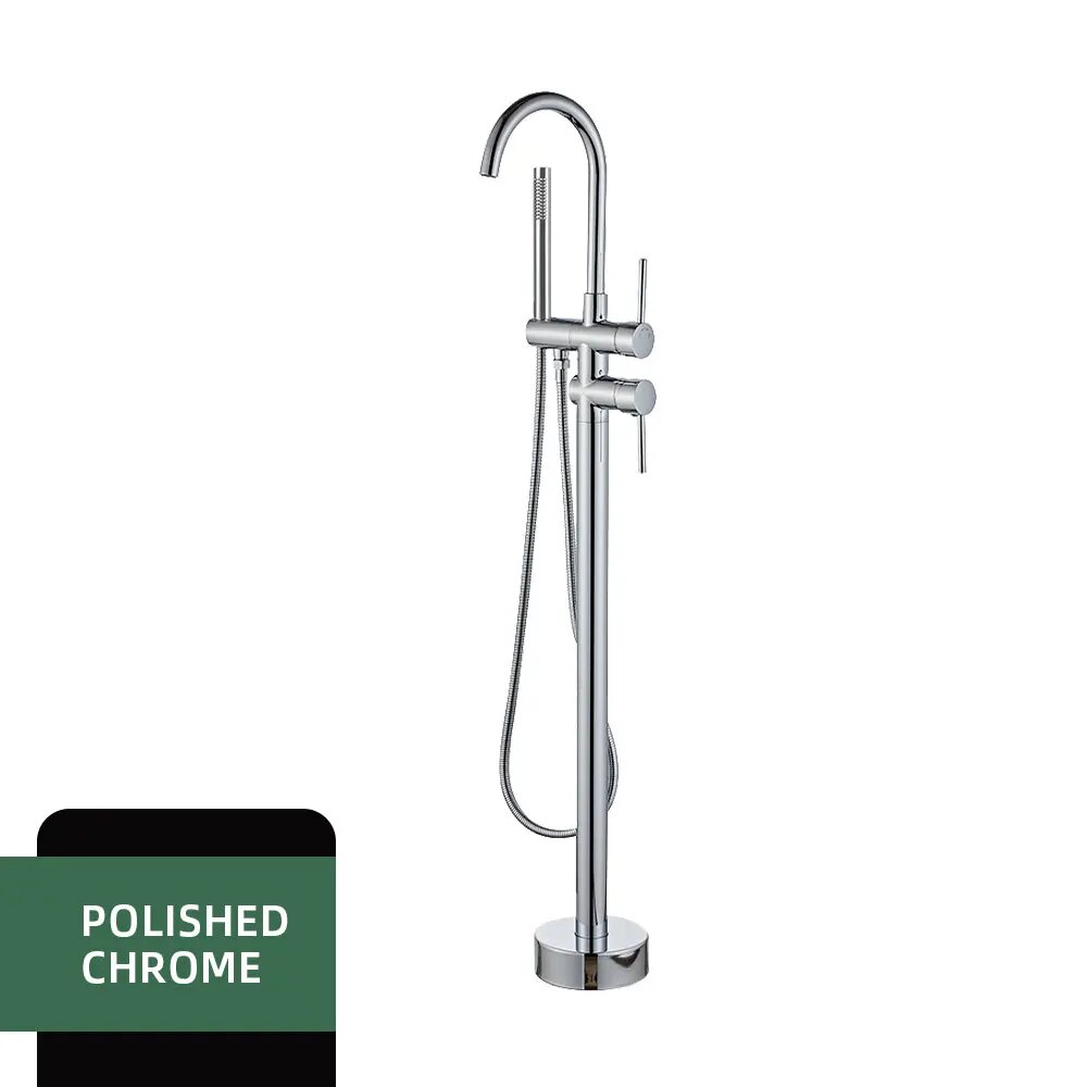 Черный матовый свободностоящий кран для ванны с двумя спусковыми каналами и ручным душем, напольный смеситель для ванны с горячей и холодной водой, ваннный кран-9001PC