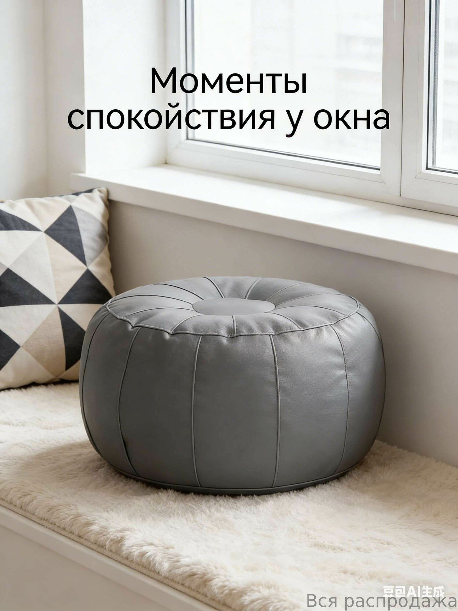 Пуф-подушка с местом для хранения 50х50х30 см — подушка-футон для сидения и хранения вещей, искусственная кожа.