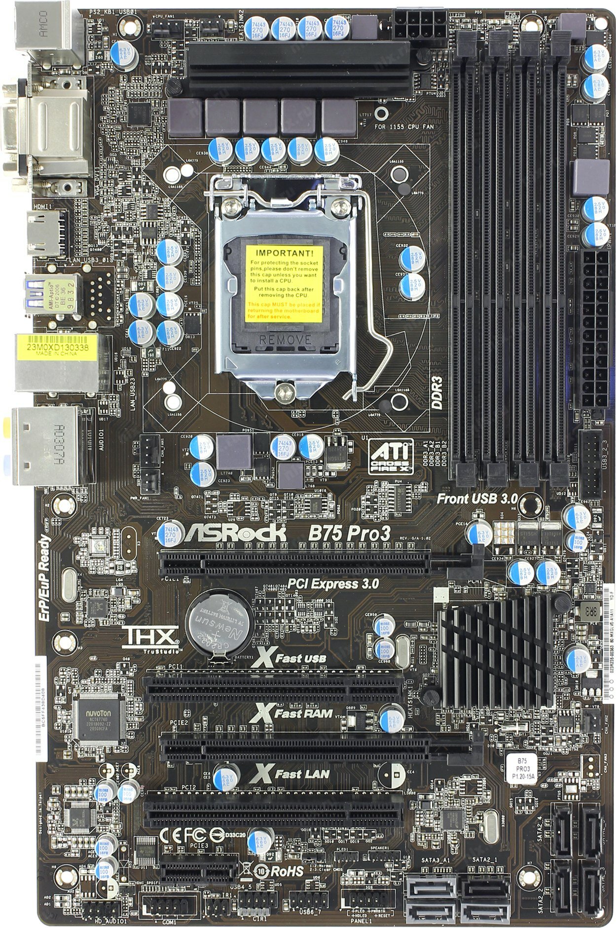 Материнская плата ASRock B75 Pro3 LGA1155 2xPCI-E+Dsub DVI HDMI+GbLAN SATA ATX 4DDR3