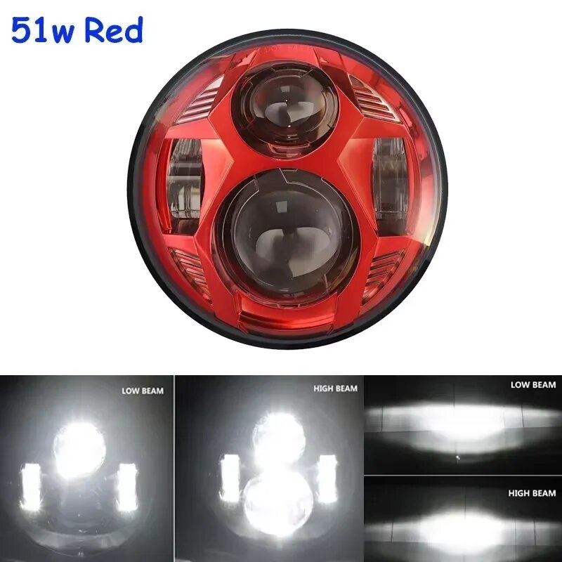 Красная 5,75" LED фара для мотоцикла