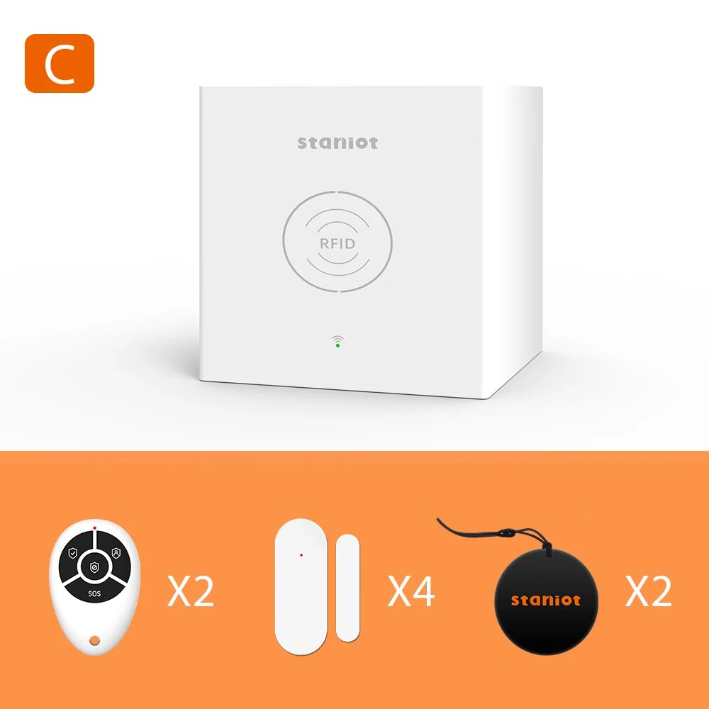 Комплект системы тревожной сигнализации Staniot SecCube 3 433Mhz беспроводной WiFi Tuya умная защита с поддержкой RFID и управления через приложение, совместимая с Alexa-Set-C 9Kit