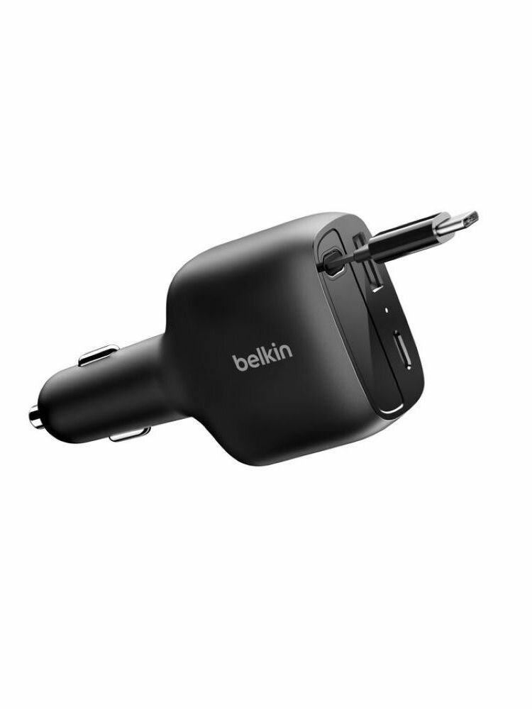 Автомобильное зарядное устройство Belkin BoostCharge Car Charger 75W USB-C&USB-A Ports с выдвижным кабелем USB-C, 75см