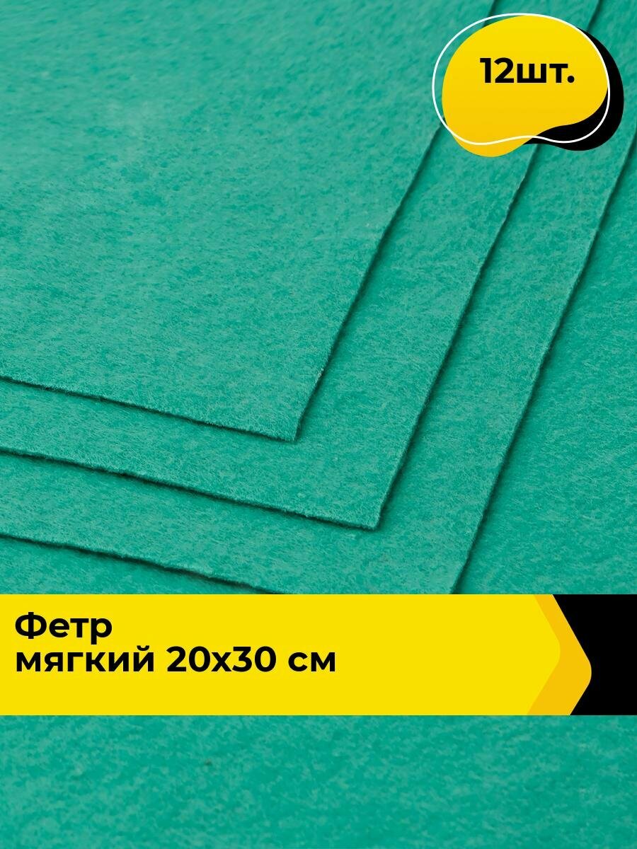 Фетр цветной листовой для рукоделия мягкий 0.15 см, 20x30 см, 12 шт.
