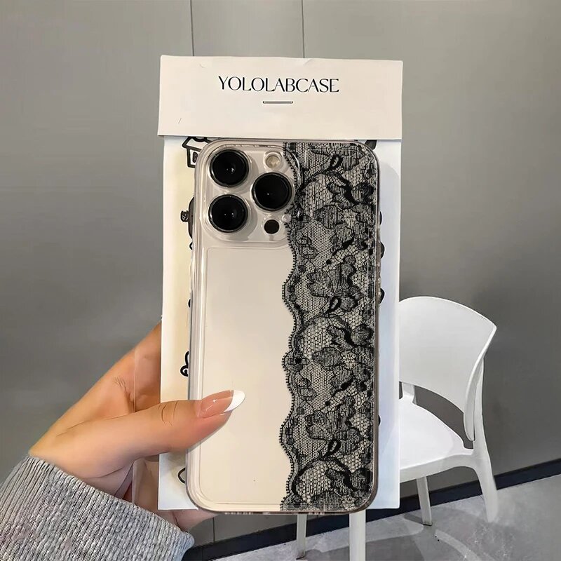 Элегантный чехол из черного кружева во французском стиле для iPhone Clear-JH03122321, For iphone 14