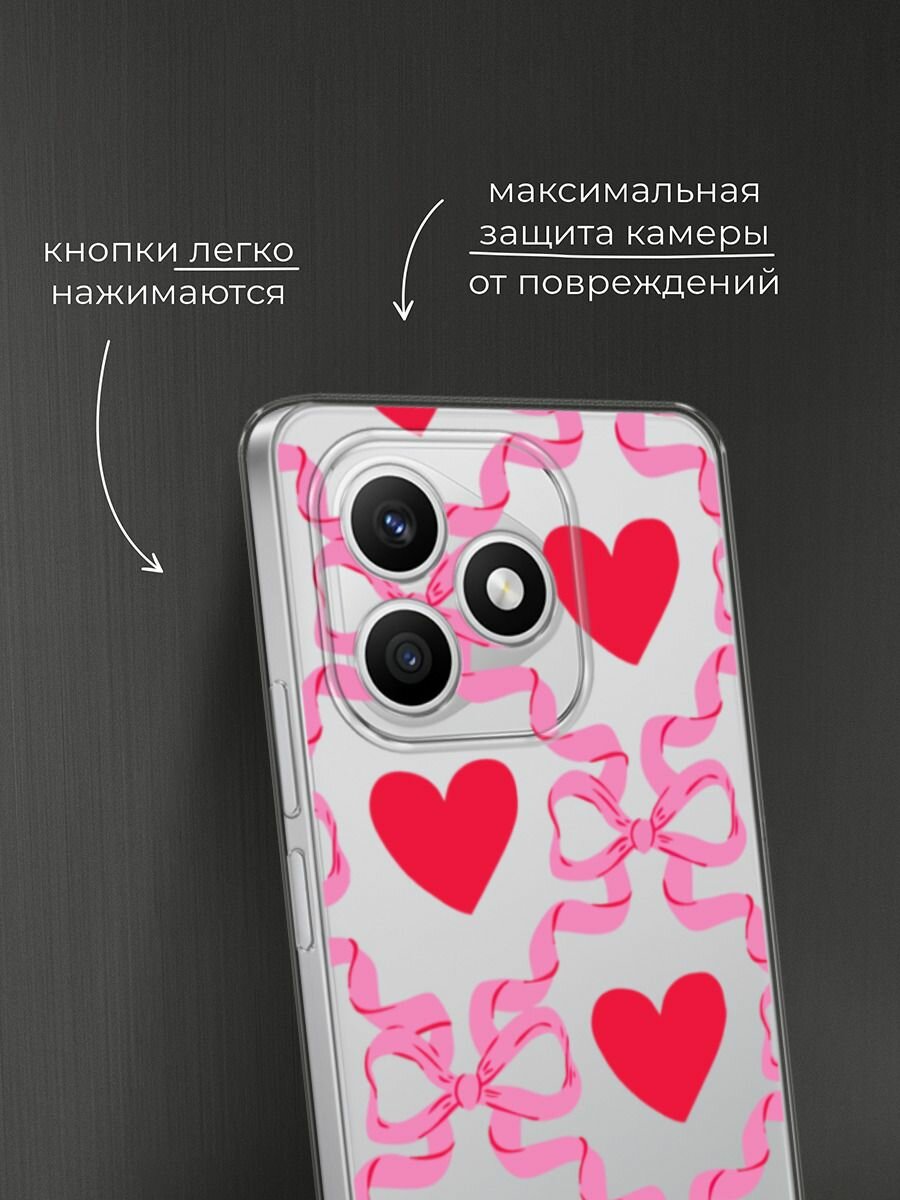 Чехол на Honor X8d / Хонор X8d с принтом Hearts and ribbons 2, прозрачный — фото 1