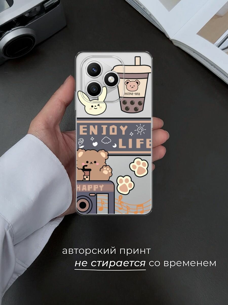 Чехол на Honor X8d / Хонор X8d с принтом Enjoy life 2, прозрачный — фото 1