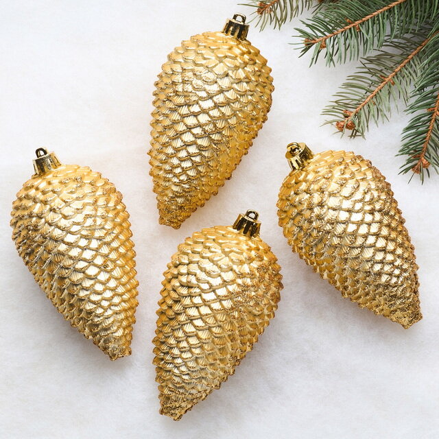 Елочная игрушка Шишка заснеженная 12*7 см золотая, 4 шт, пластик, Winter Deco, 028520