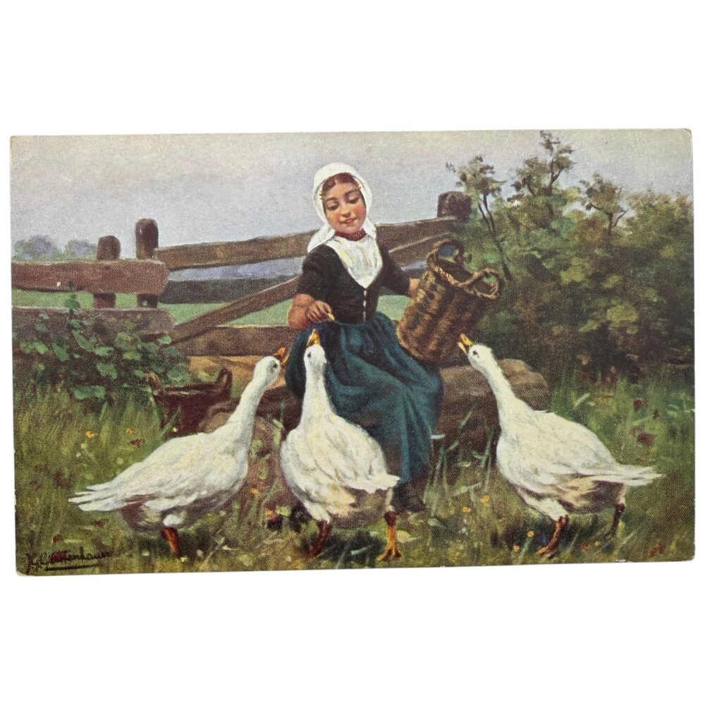 Почтовая открытка "Гусиная прогулка" 1910-1918 гг. Германская Империя
