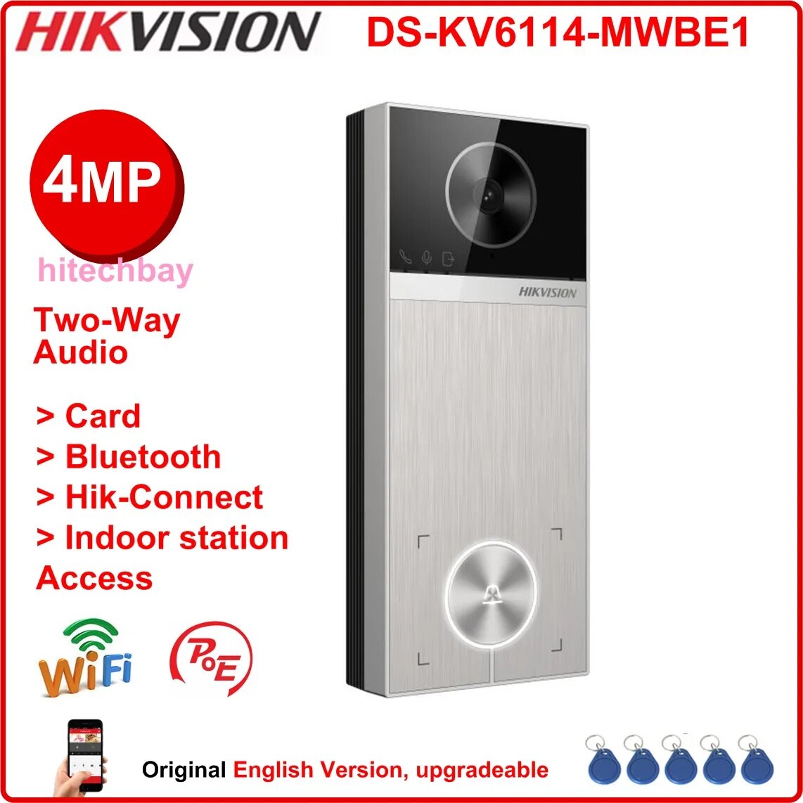 Видеодомофон Hikvision DS-KV6114-MWBE1 DS-KV6124-WBE1 4 МП, умный дверной звонок, IP-видеодомофон для виллы, IP65, PoE, Wi-Fi, беспроводная сеть