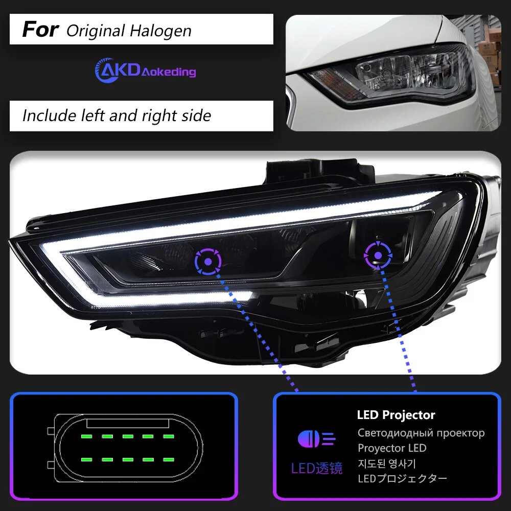 Фар для авто AKD Car Styling для Audi A3 2014-2016 A3 8V светодиодная фара с проекторным линзой и дневным ходовым светом автомобильные аксессуары