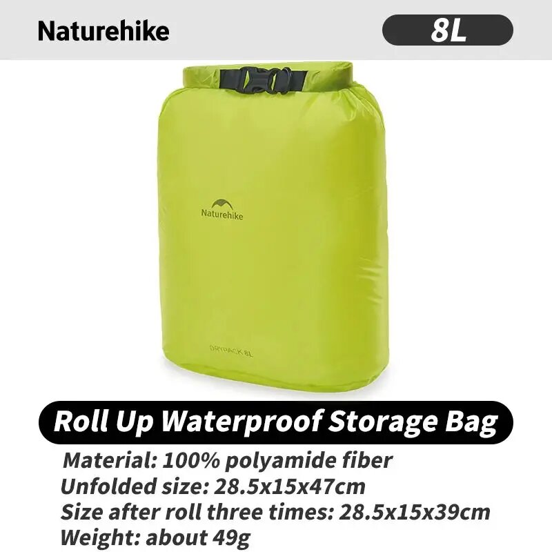 Naturehike 8L водонепроницаемая сухая сумка, желто-зеленая