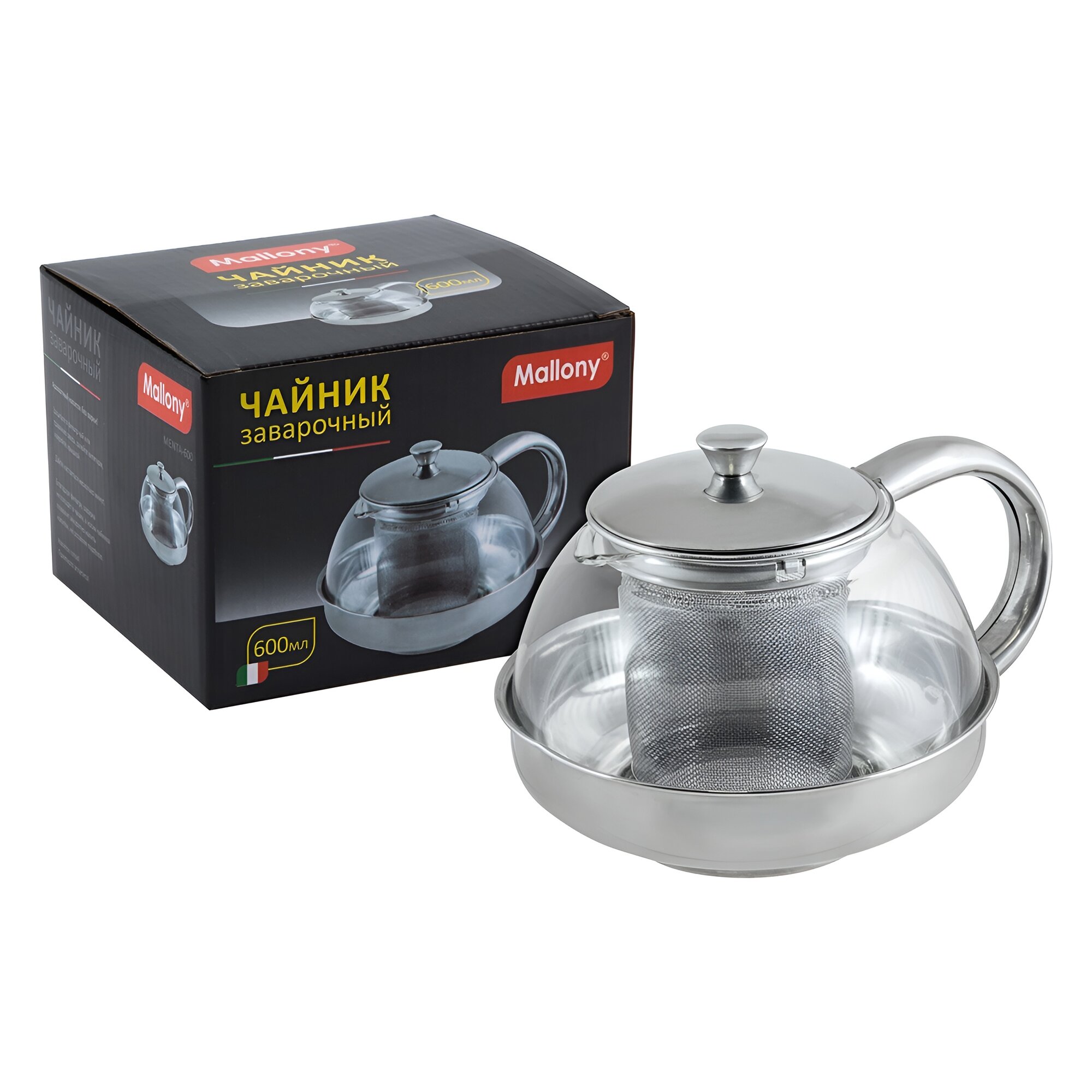 Чайник заварочный Mallony Menta-600 0,6 л, стекло, фильтр-нержавейка