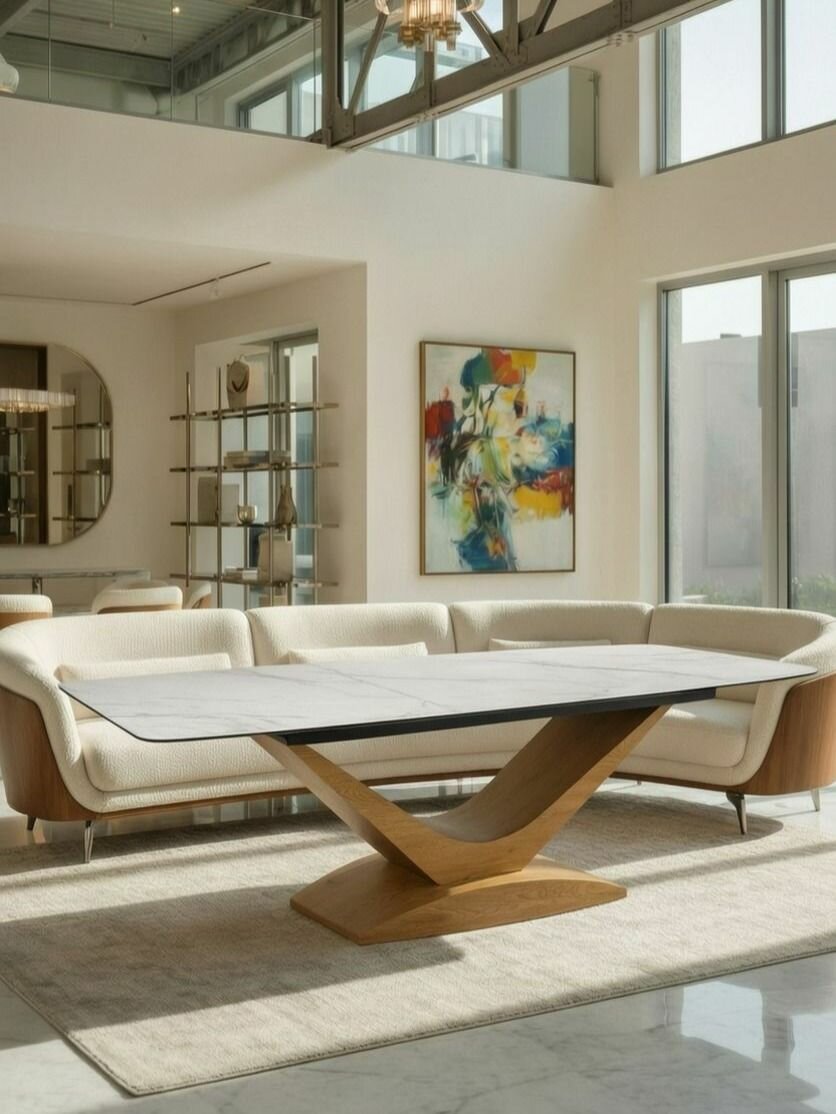 Стол c керамикой SIGNAL DOLCE CERAMIC Statuario Venato 180-240/95 эффект белого мрамора/дуб