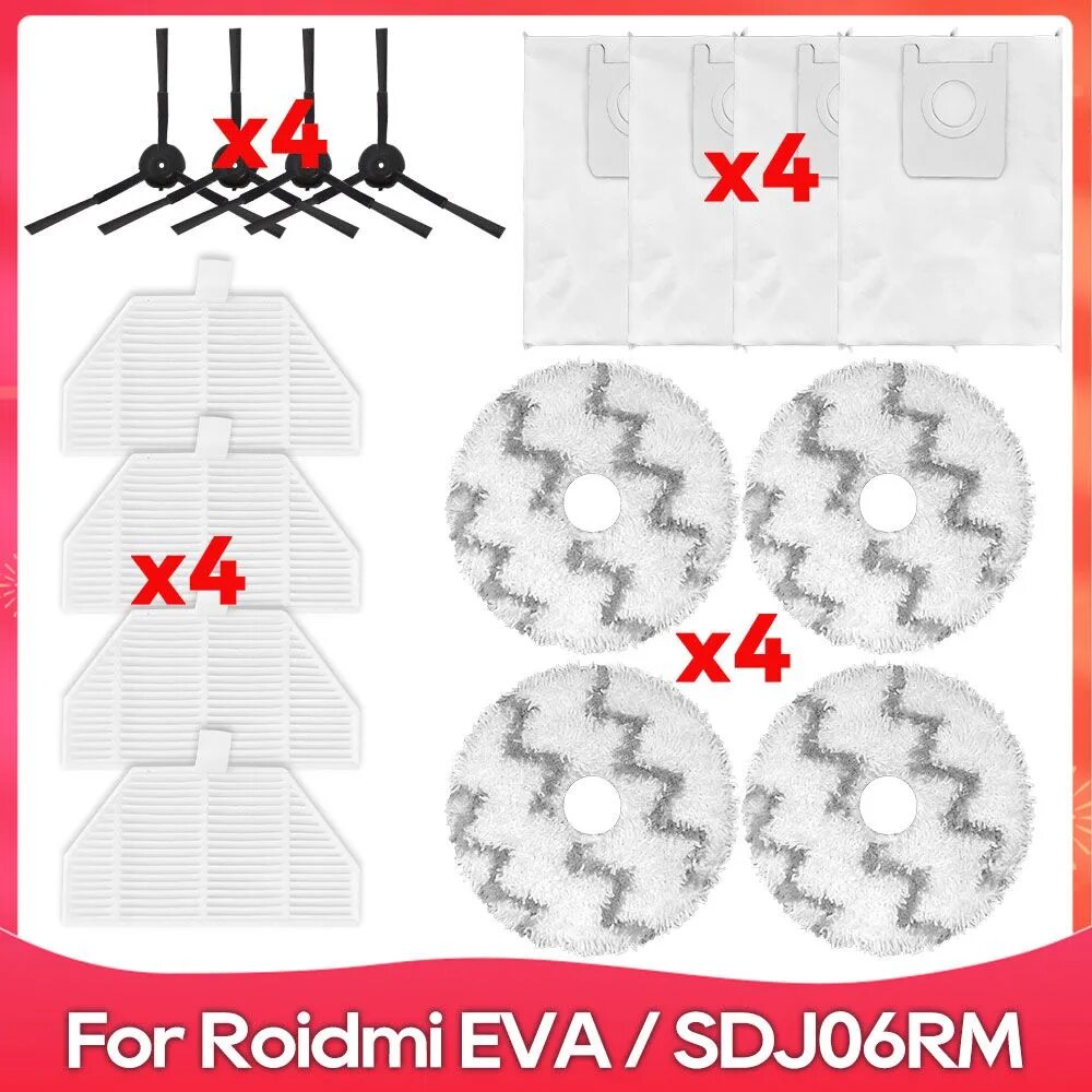 Совместимо с аксессуарами для робота-пылесоса ( Roidmi EVA SDJ06RM ): фильтром, боковой щеткой, тряпками и пылесборником.
