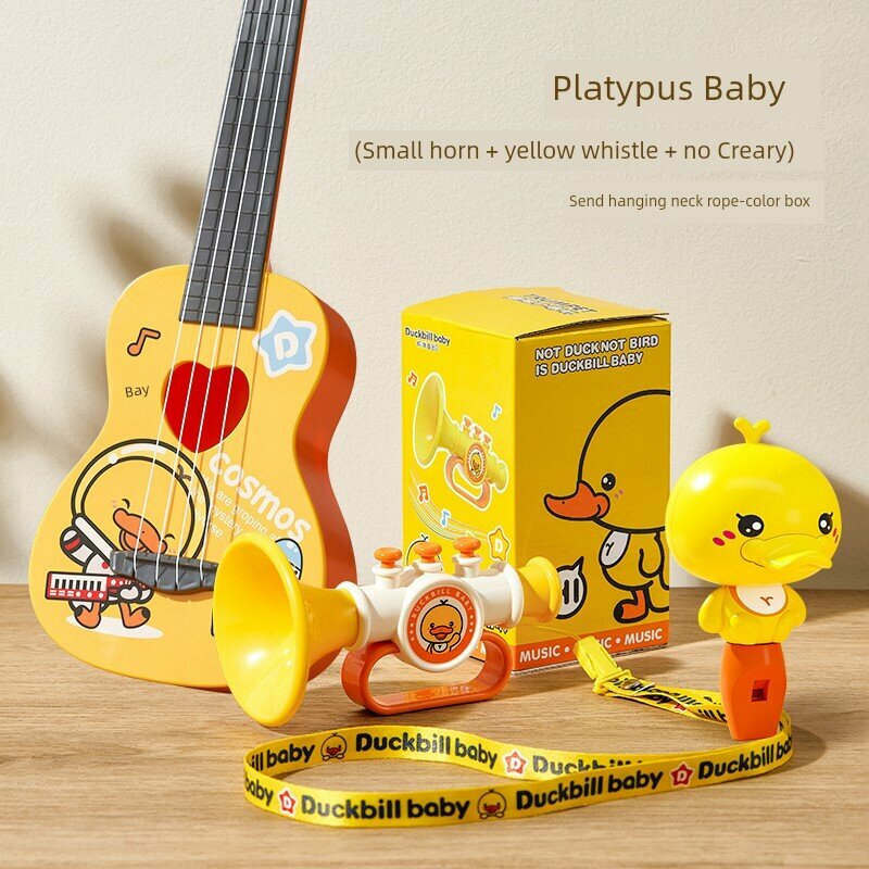 Набор музыкальных игрушек Duckbill Baby с маленькой трубой, желтым свистком, укулеле, цветной упаковкой и шнуром на шею