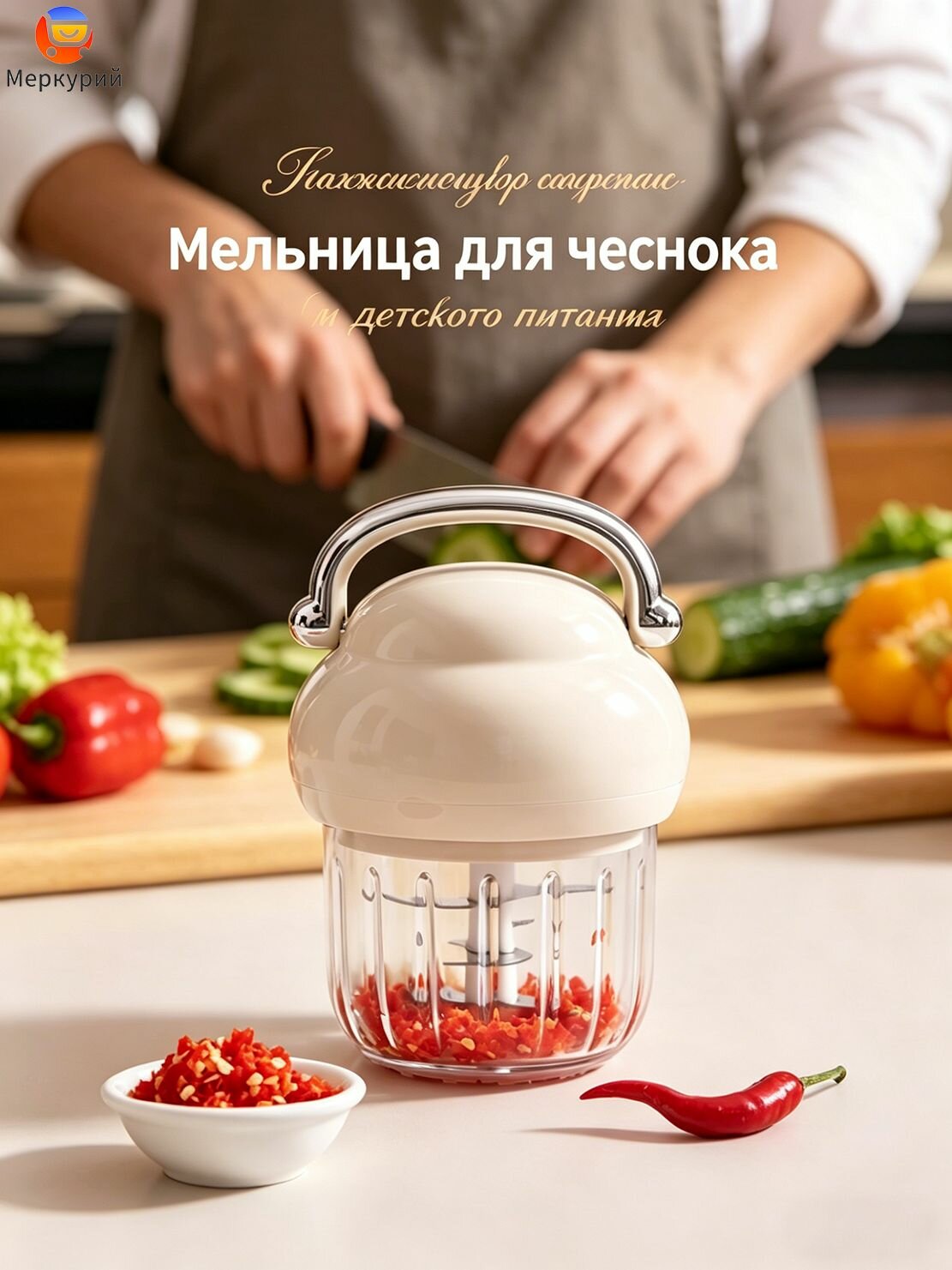 Электрический измельчитель для чеснока и детского питания 350мл