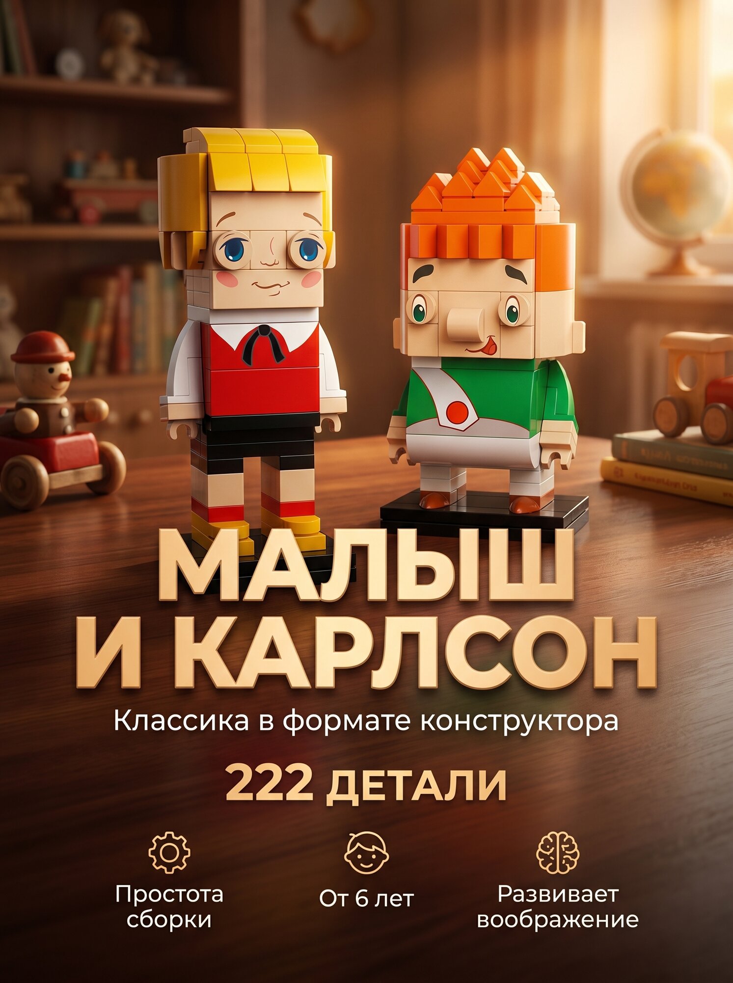 Конструктор Brick Labs "Малыш и Карлсон", 222 детали, для детей от 6 лет
