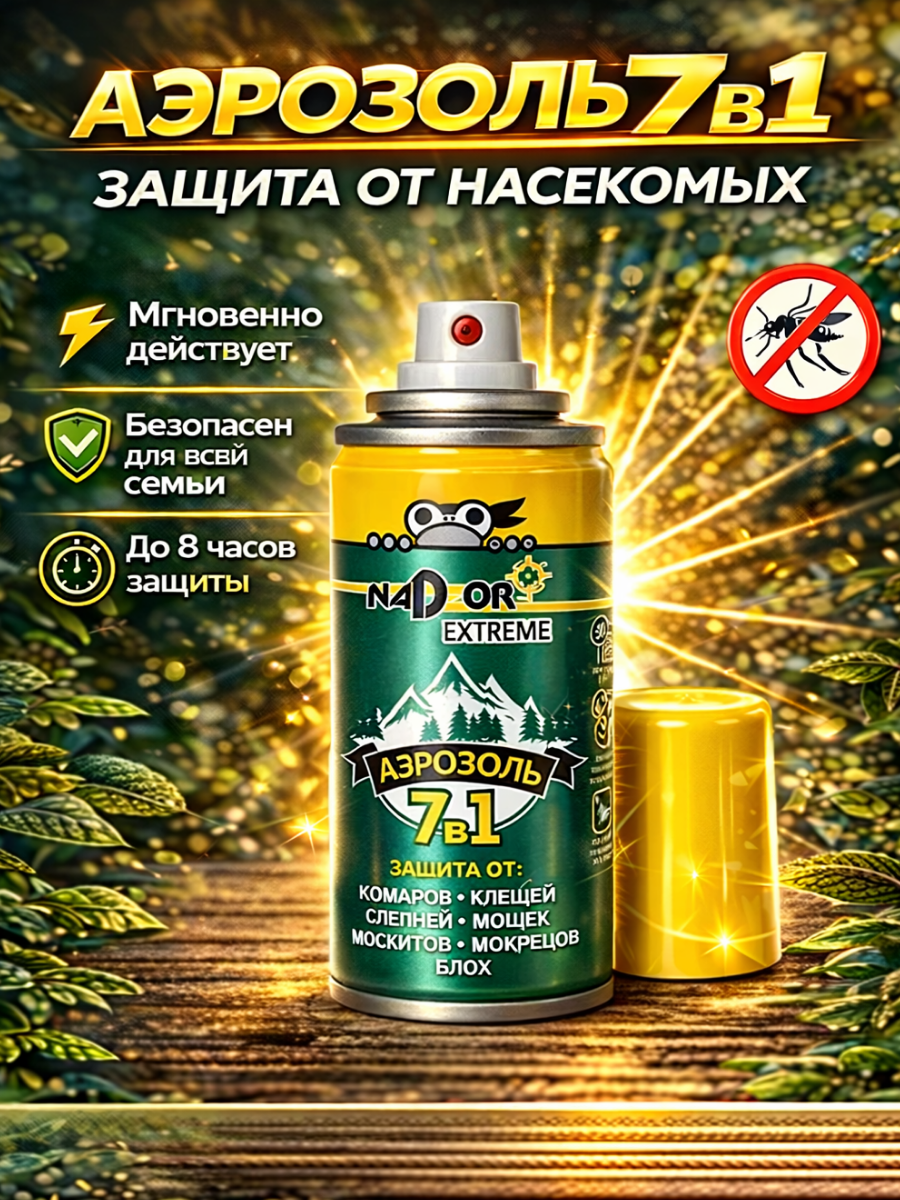 Надзор / Nadzor - Аэрозоль Extreme 7в1 от насекомых, клещей, блох 100 мл