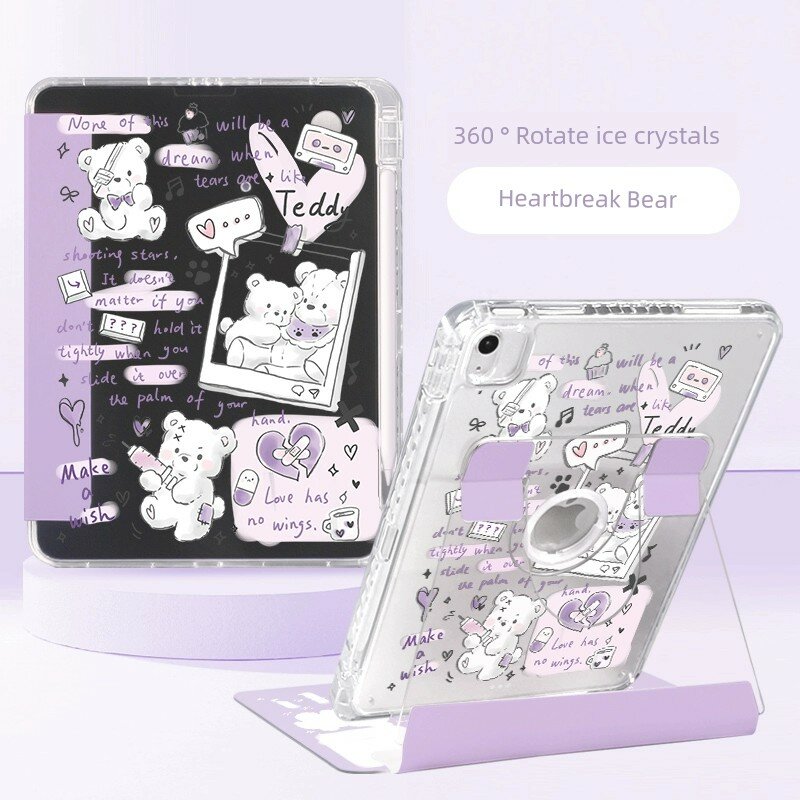 IPad Air7 2025 11-дюймовый M3 Двойной ледяной кристалл Сердечный медвежонок 720° поворотный стенд