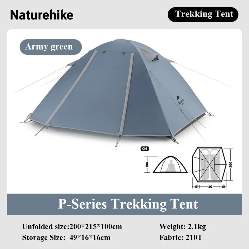 Палатка Naturehike P-Series Trekking Tent, Blue, 2.1kg