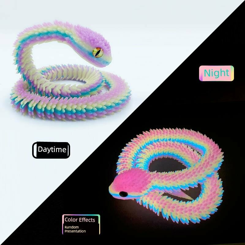 3D-печать цветная светящаяся в темноте радужная змея-гадюка с УФ-фонарем и батареями, 30 см