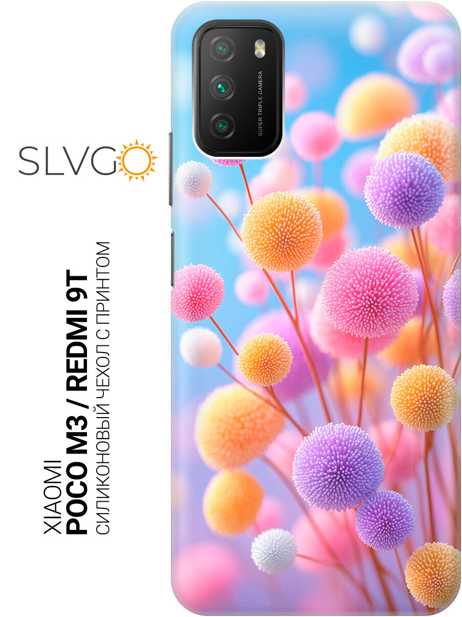 Силиконовый чехол на Xiaomi Redmi 9T / Poco M3 с принтом Облака из гипсофилы, trn