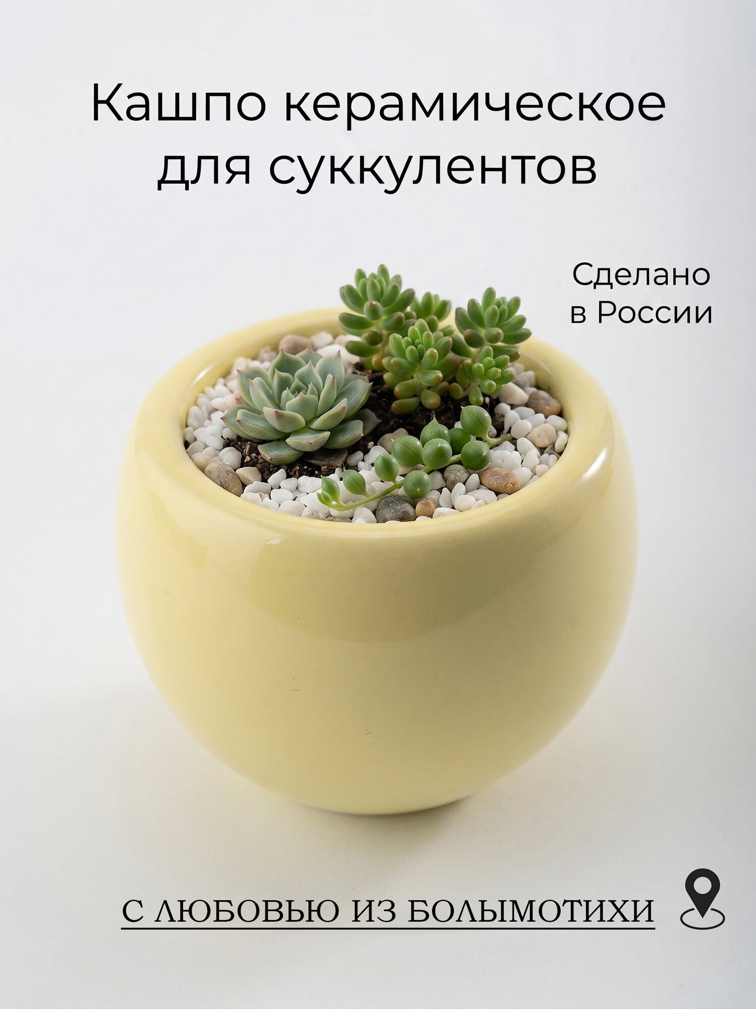 Кашпо керамическое Hill & Mill для суккулентов (светло - жёлтый)