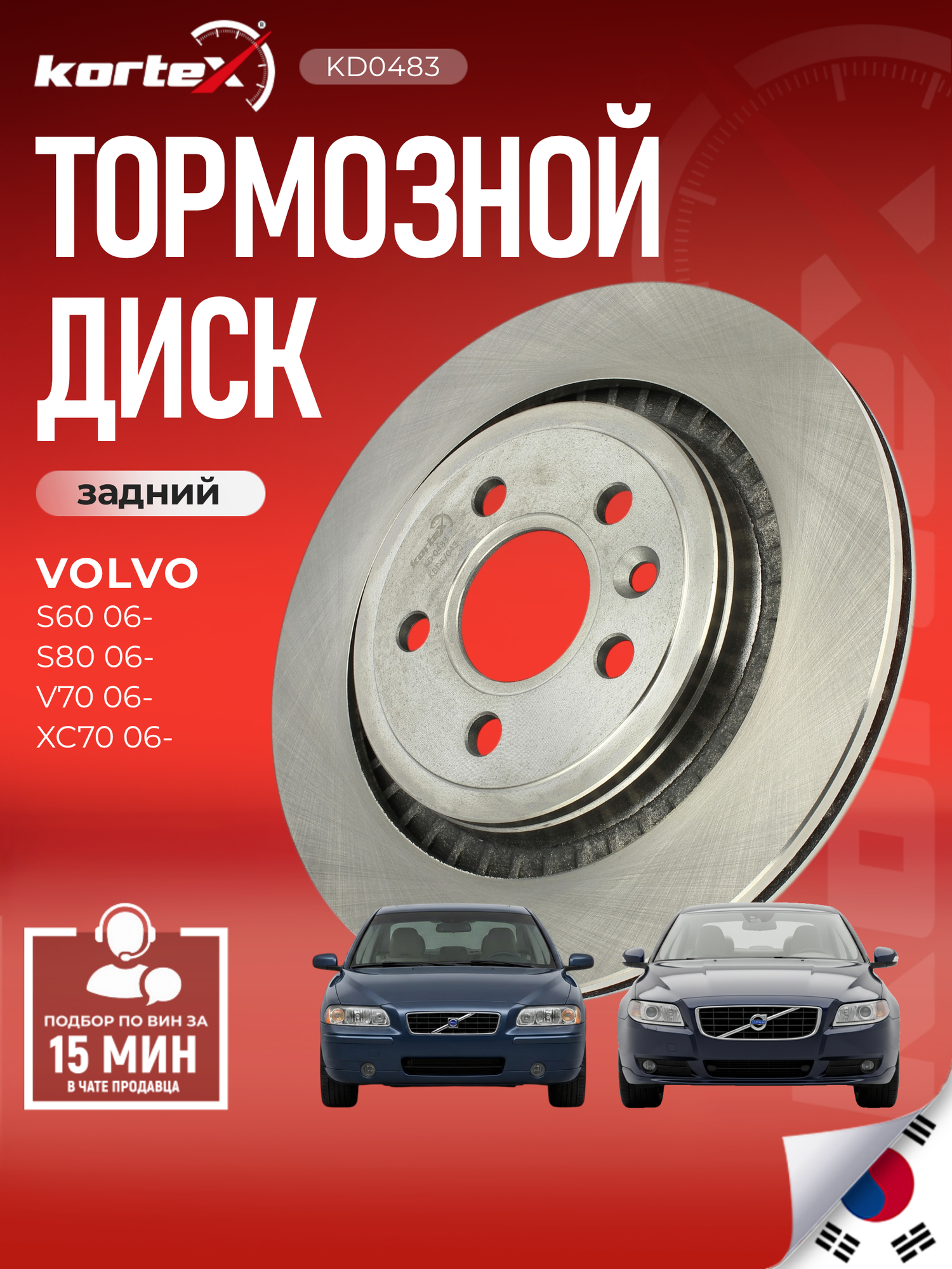 Диск тормозной (левый/правый задний) Volvo Вольво S60 S80 V70 XC70 92168305 31471028 31341483 30769060