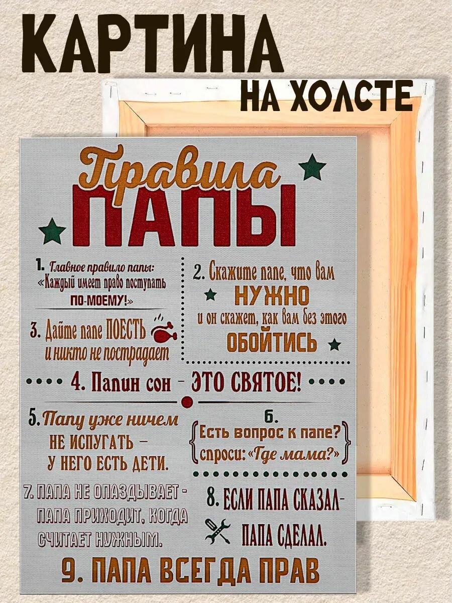 Картина на стену Правила мамы и папы, на подрамнике, 1шт, 25х17 размер.