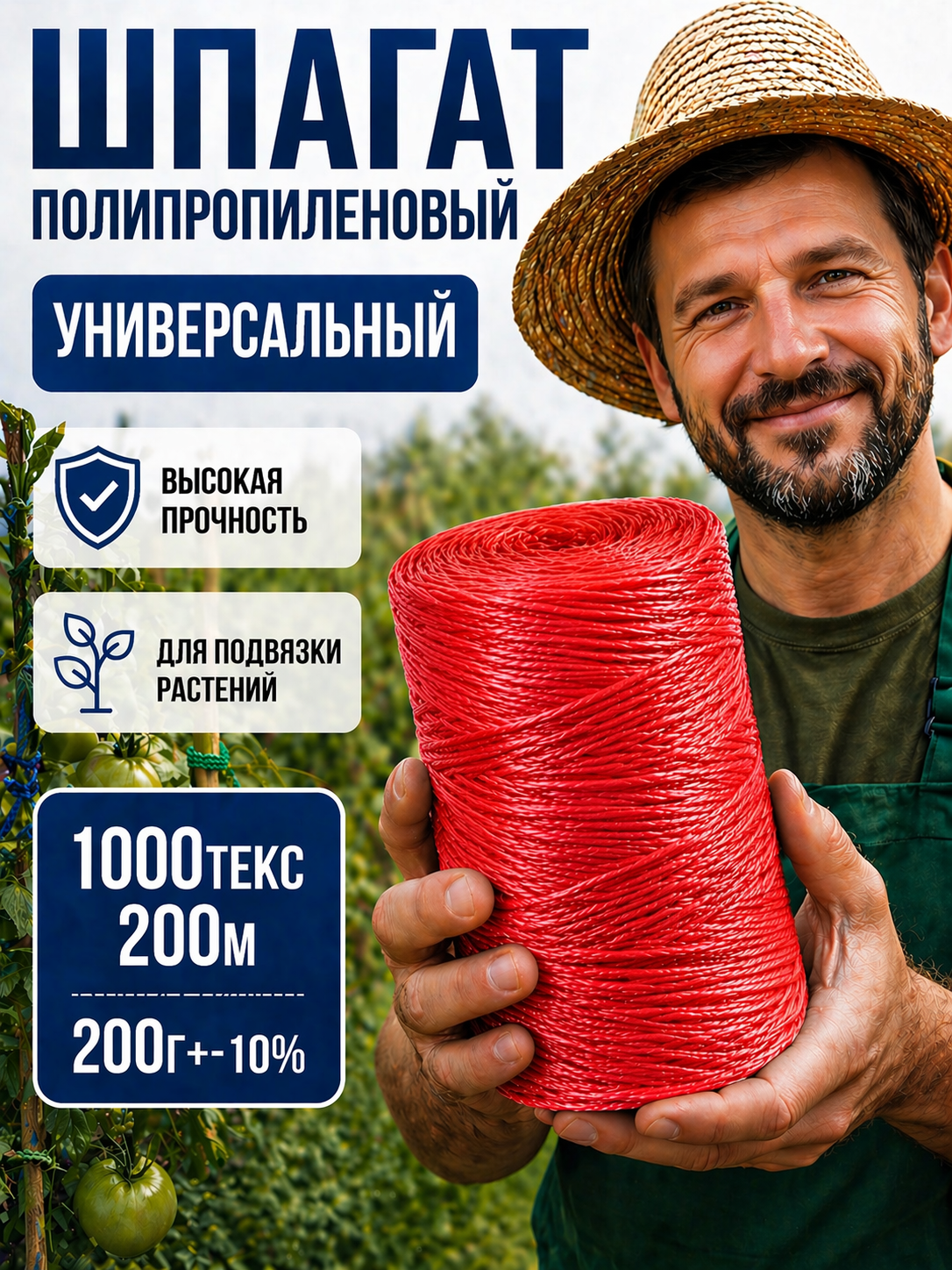 Шпагат полипропиленовый 200 м (200 грамм)1000 тэкс веревка для подвязывания растений
