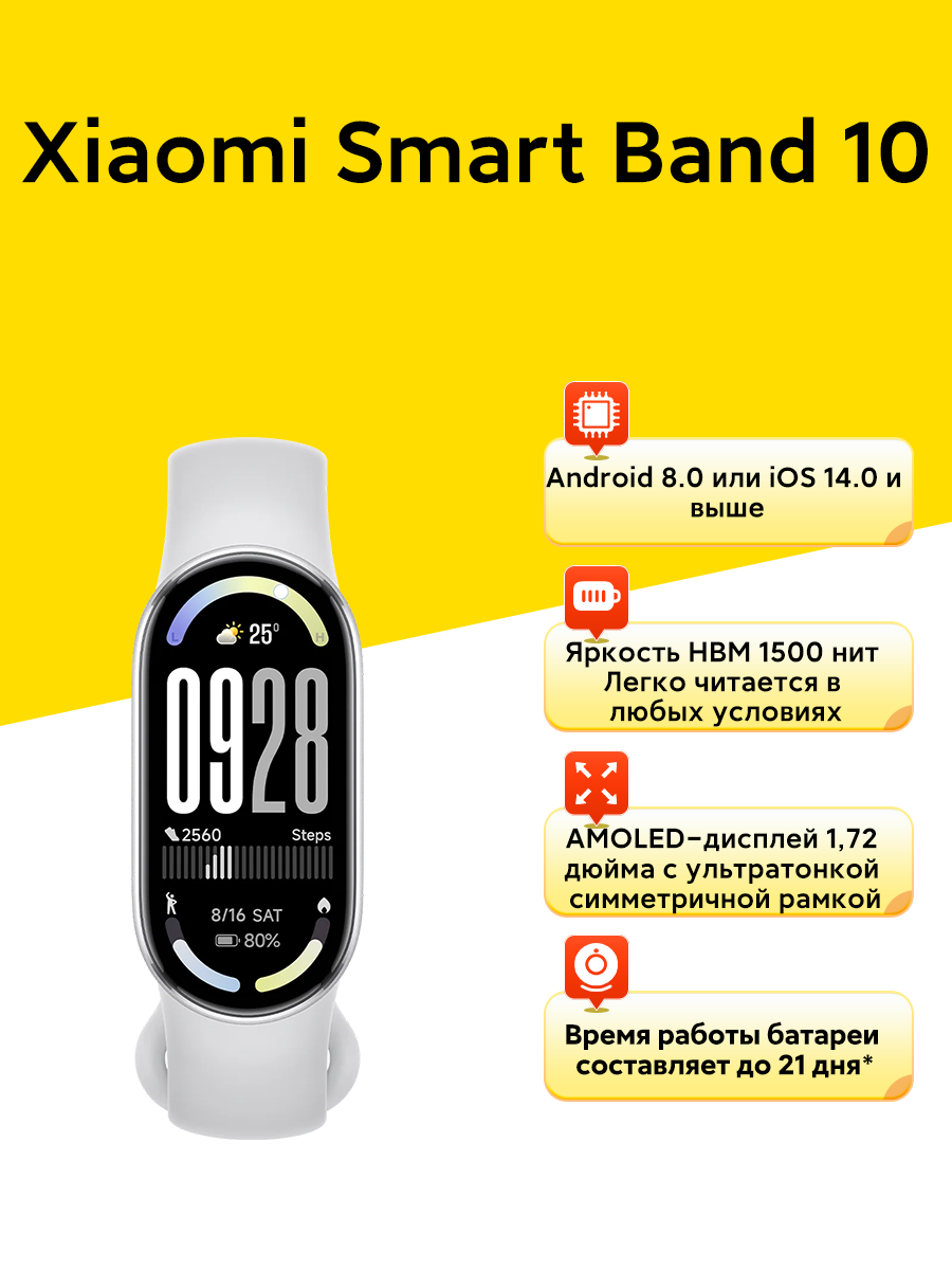 Фитнес-браслет Xiaomi Smart Band 10 EAC, silver, 1,72"